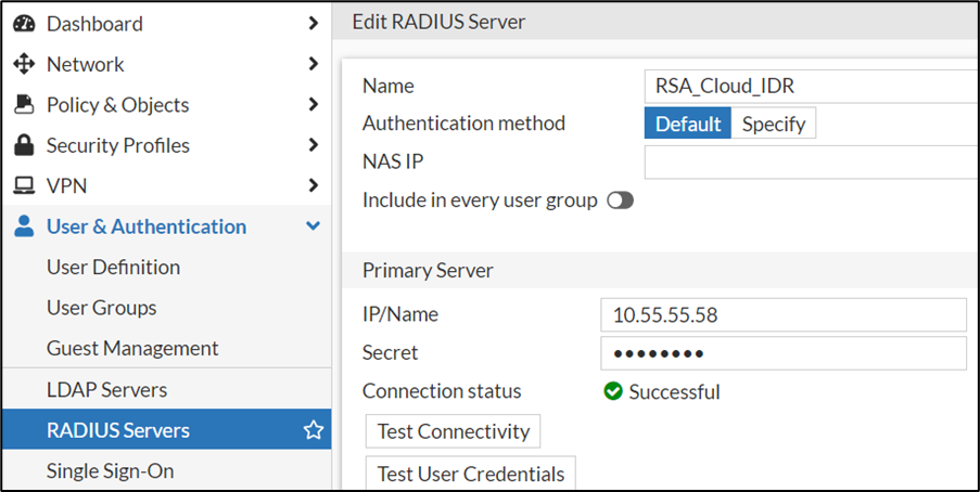 FortiGate Firewall - RADIUS Configuration Using Admin Access UI - RSA Ready Implementation Guide ...