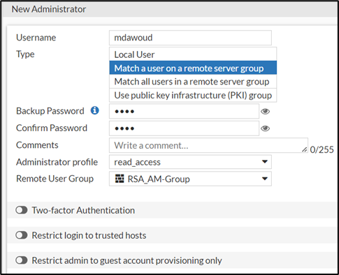 FortiGate Firewall - RADIUS Configuration Using Admin Access UI - RSA Ready Implementation Guide ...