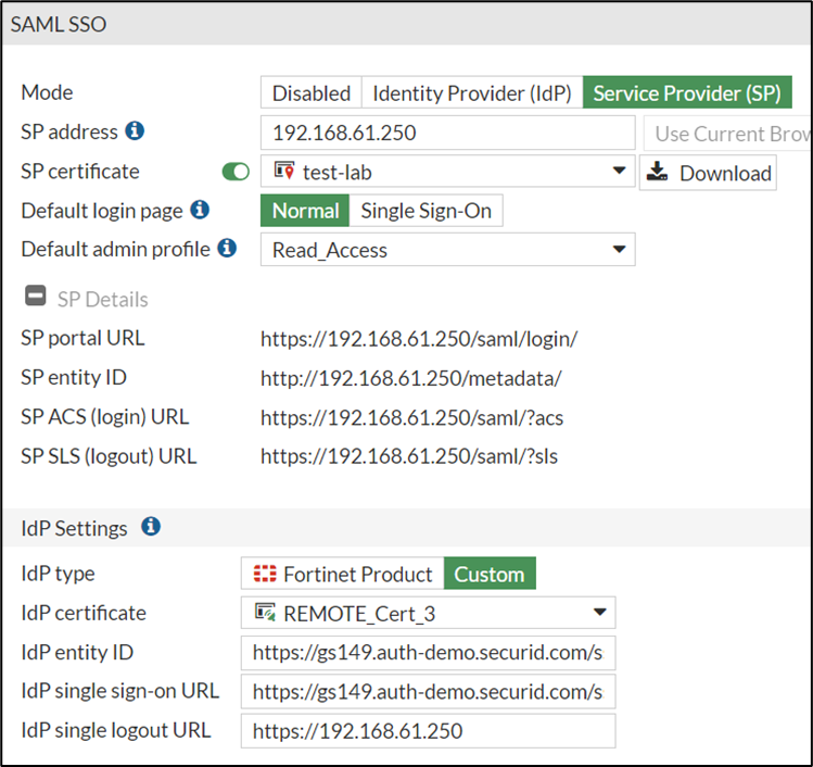 FortiGate Firewall - SAML My Page SSO Configuration Using Admin Access UI - RSA Ready ...