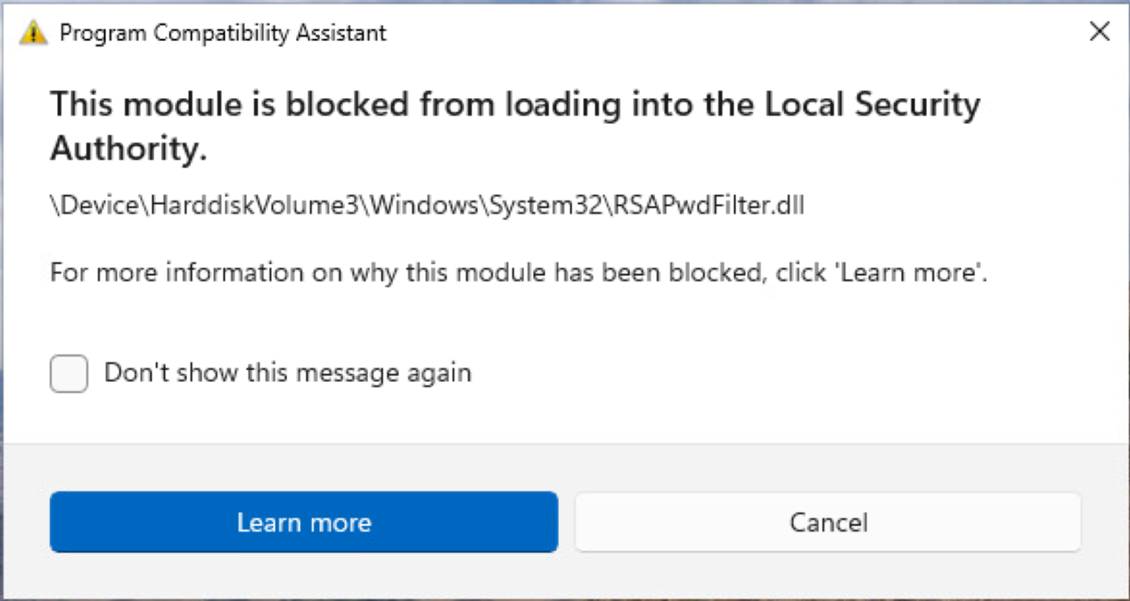 Rsa Mfa Agent For Windows Will Not Run Due To Error This Module Is Blocked From Loading Into