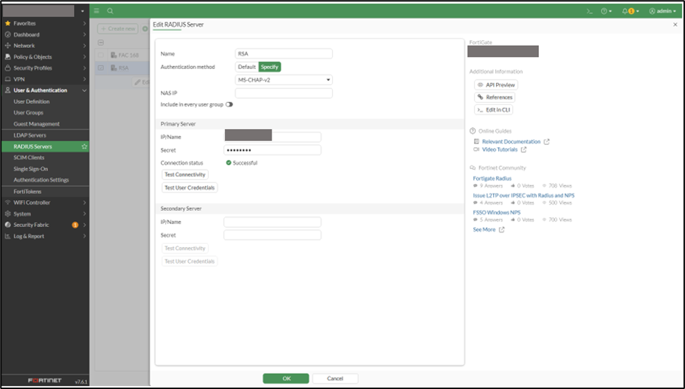 FortiNet FortiGate- RADUIS Configuration- RSA Ready Implementation Guide | RSA Community