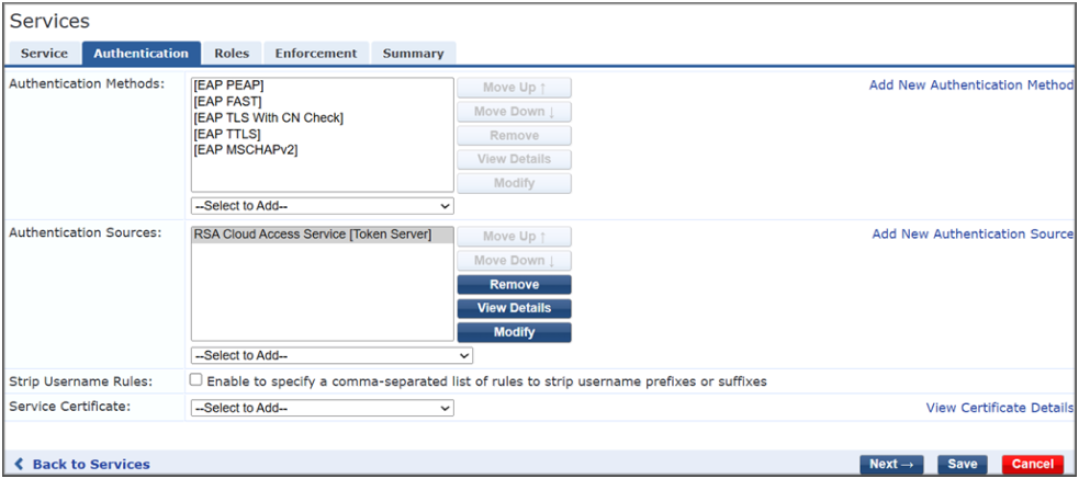 HPE Aruba ClearPass - RADIUS Configuration with Cloud Access Service - RSA Ready Implementation ...